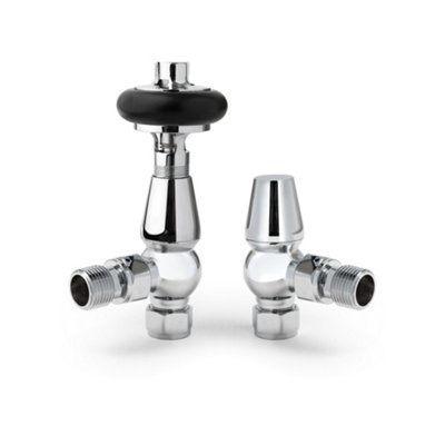 Pair of Angled Chrome Wooden Head Radiator Valves | DIY at B&Q