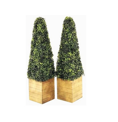Pair of Artificial 3ft Pyramid Cone Tree Indoor Outdoor Wall Door ...