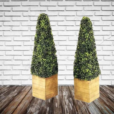 Pair of Artificial 3ft Pyramid Cone Tree Indoor Outdoor Wall Door ...