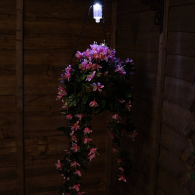 Pair of Artificial Duranta Pink Flowers Hanging Basket with Solar Light ...
