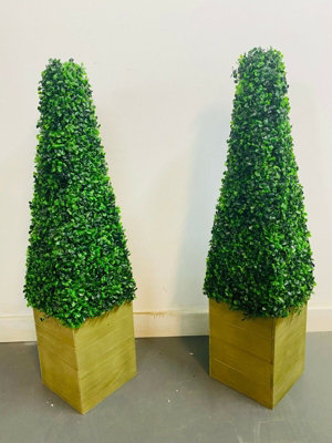PAIR of Artificial Tree 3ft Pyramid Cones Indoor outdoor Topiary Wood ...