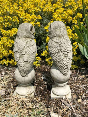 Pair of Barn Owl Finials Stone Statues Outdoor Garden Ornament Animal ...