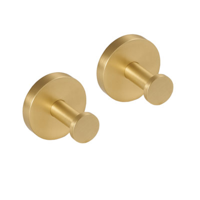 Pair of Bathroom Hooks, Brushed Brass Finish, Solid Brass Construction ...