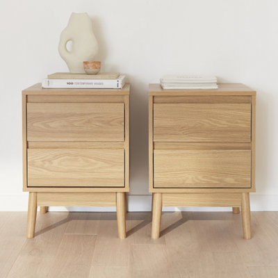 Pair of bedside tables with 2 drawers 26x40x56cm - Dune - Natural | DIY ...