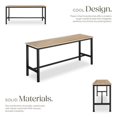 Pair of Benches Fairfield 108 x 32.5 x 50 cm - industrial wood light ...