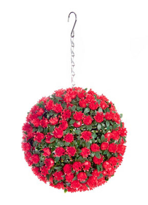 Pair of Best Artificial 23cm Red Rose Hanging Basket Flower Topiary ...