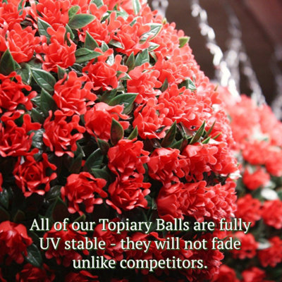 Pair of Best Artificial 38cm Red Rose Hanging Basket Flower Topiary ...