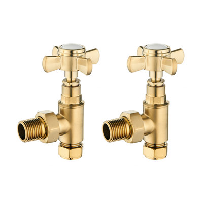Pair of Brushed Gold Crosshead Radiator Valves | DIY at B&Q