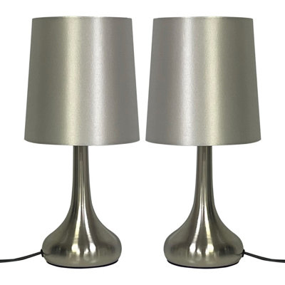 Pair of Brushed Silver Touch Table Lamps with Silver Shades Modern ...