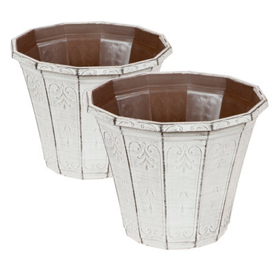 Pair of Calista Round Planters, 30cm (12in) Vintage Rust Polypropylene Pot
