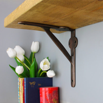 Pair of Cast Iron Gallows Shelf Brackets with a Copper Finish - 150mm x ...