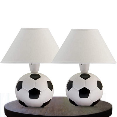 Pair of Ceramic Bedside Kids Football Table Lamp Light with Soft Shade ...