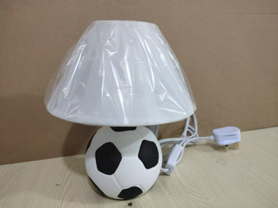 Pair of Ceramic Bedside Kids Football Table Lamp Light with Soft Shade ...