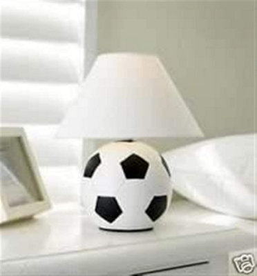 Pair of Ceramic Bedside Kids Football Table Lamp Light with Soft Shade ...