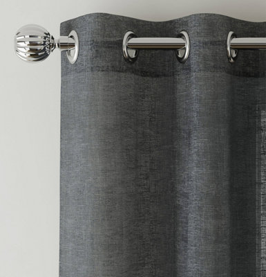 Pair of Crete Charcoal Luxury Linen Look Sheer Panels with Eyelet ...