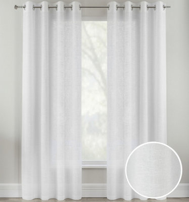 Pair of Crete White Luxury Linen Look Sheer Panels with Eyelet Header ...