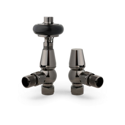 Pair of Dark Nickel Wooden Head Angled Thermostatic Radiator Valves ...