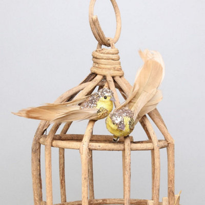 Pair of Decorative Gold Glitter Birds With Clip. Craft Accessory.