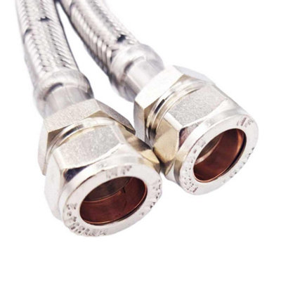 Pair Of Flexible Flexible Hose Pipes Connectors Tails 15mm x 15mm ...