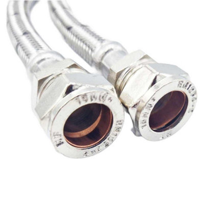 Pair Of Flexible Hose Pipe Connectors Tails 1/2" x 15mm Compression ...
