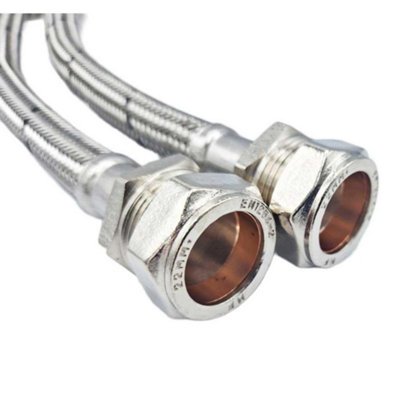 Pair Of Flexible Hose Pipes Connectors Tails 22mm x 22mm Compression ...