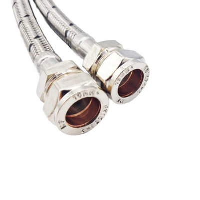 Pair Of Flexible Tap Connectors Tails Monobloc M10 x 15mm Compression 300mm