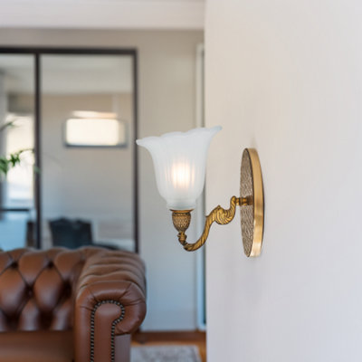 Pair of Frosted White Floral Glass Shades with Slanted Opening for E14 ...