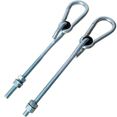 PAIR OF GALVANIZED STEEL SCREW HOOKS 150MM LONG M10 WITH STAINLESS ...