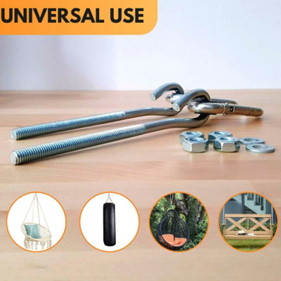 PAIR OF GALVANIZED STEEL SCREW HOOKS 150MM LONG M10 WITH STAINLESS ...