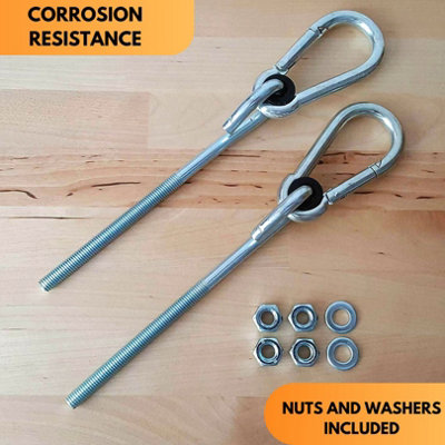 Pair of Galvanized Steel Screw Hooks 150mm Long M10 with Stainless ...