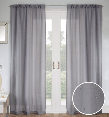 Pair of Jewel Grey Voile Panels with Sparkle Pattern and Rod Pocket ...