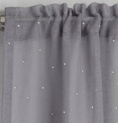 Pair of Jewel Grey Voile Panels with Sparkle Pattern and Rod Pocket ...