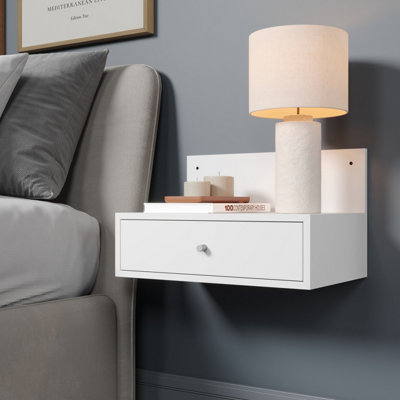 Pair of Kelly White Wall-Mounted Bedside Cabinets with Drawer - Modern ...