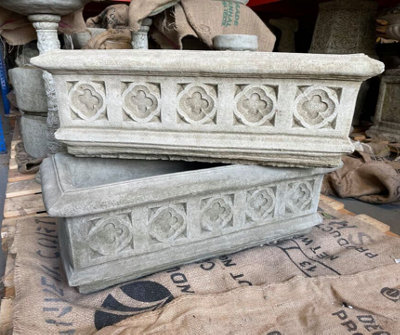 Pair of Large Gothic Stone Troughs Planter Vase Urn Flower Pot British ...
