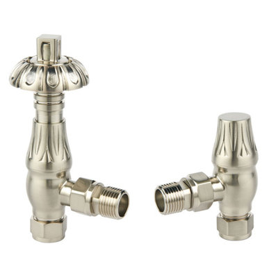 Pair of Light Nickel Decorative Metal Head Angled Radiator Valves | DIY ...