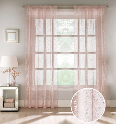 Pair of Pandora Blush Glittery Metallic Print Panel with Rod Pocket ...