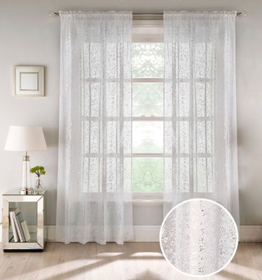 Buy Pair of Pandora White Glittery Metallic Print Panel with Rod Pocket ...