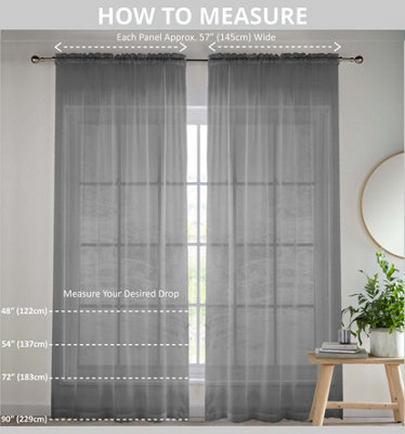 Pair of Sienna White Floral Paste Print Patterned Voile Panels with Rod ...