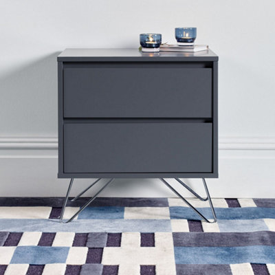 Pair of Sofia 2 Drawer Steel Grey Bedside Tables With Stainless Steel Feet at B&Q