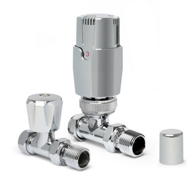 Pair of Straight Chrome Thermostatic Radiator Valves