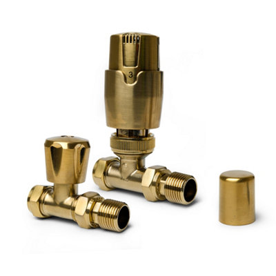Pair of Straight Gold Thermostatic Radiator Valves | DIY at B&Q