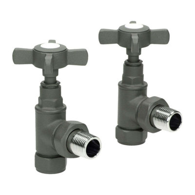 Pair of Traditional Cross Headed Manual Angled Radiator Valves - Anthracite
