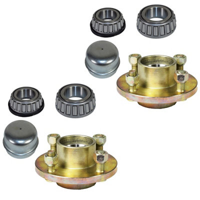 Pair Of Trailer Cast Wheel Hub 100mm PCD 1" Taper Bearing 4 Studs Nuts ...