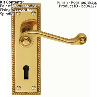PAIR Reeded Design Scroll Handle on Lock Backplate 150 x 48mm Polished ...