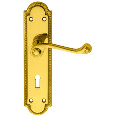 PAIR Reeded Scroll Handle on Shaped Lock Backplate 205 x 49mm Polished ...