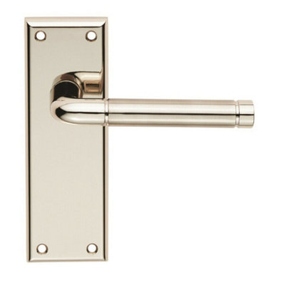 PAIR Round Bar Handle on Latch Backplate 150 x 50mm Polished & Satin Nickel