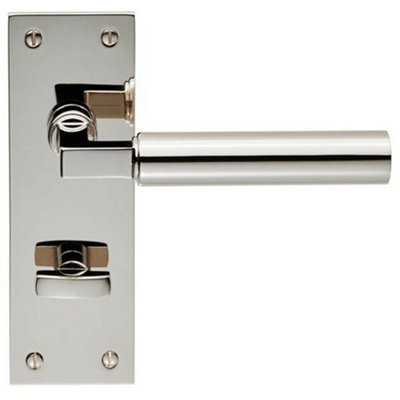 PAIR Round Bar Handle on Slim Bathroom Backplate 150 x 50mm Polished Nickel