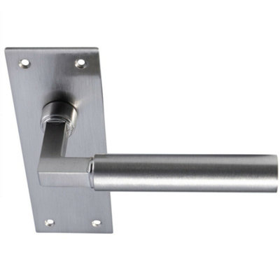 PAIR Round Bar Handle on Slim Latch Backplate 150 x 50mm Satin Nickel