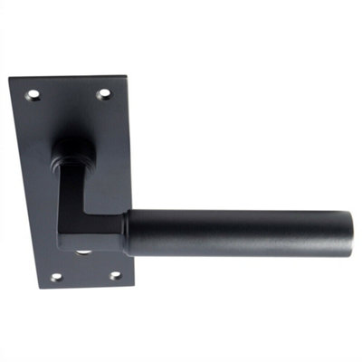 PAIR Round Bar Handle on Slim Lock Backplate 150 x 50mm Matt Black Finish