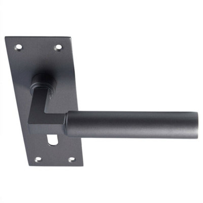 PAIR Round Bar Handle on Slim Lock Backplate 150 x 50mm Matt Bronze